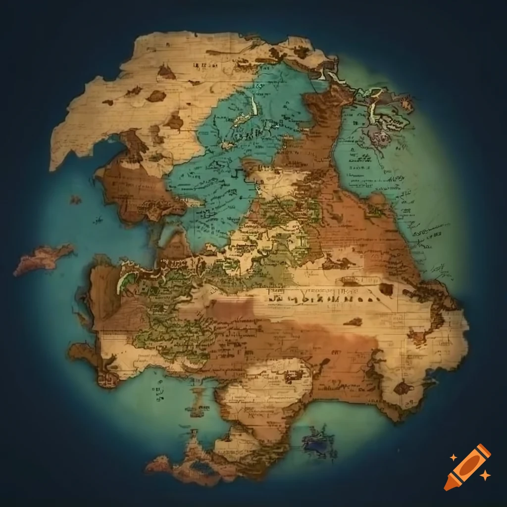 Map of an imaginary fantasy world with distinct countries on Craiyon