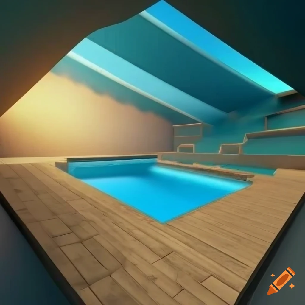 3d rendered surreal architecture spa with pools and waterfalls