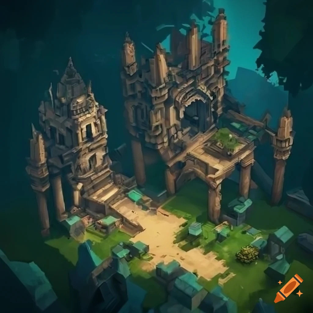 Intricate modular isometric concept art of an outdoor scene on Craiyon