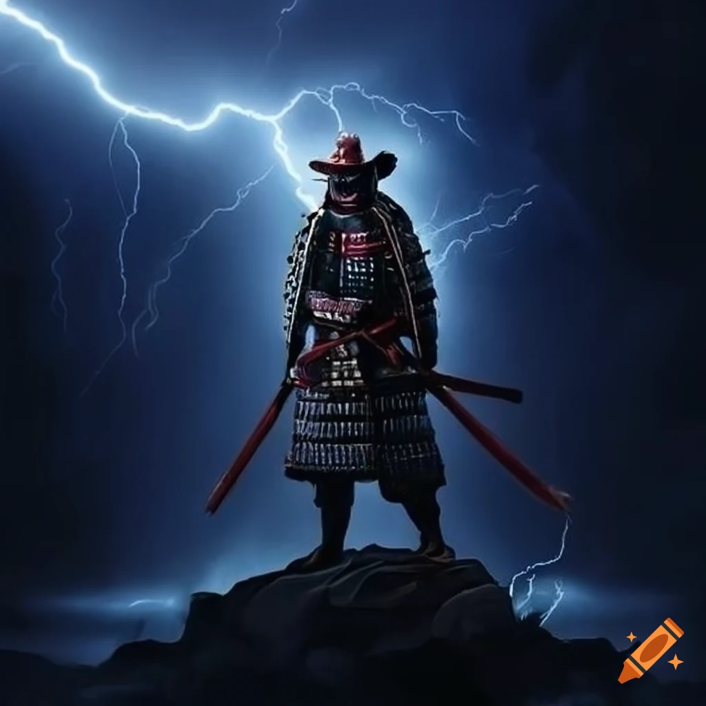 Samurai standing in a lightning storm