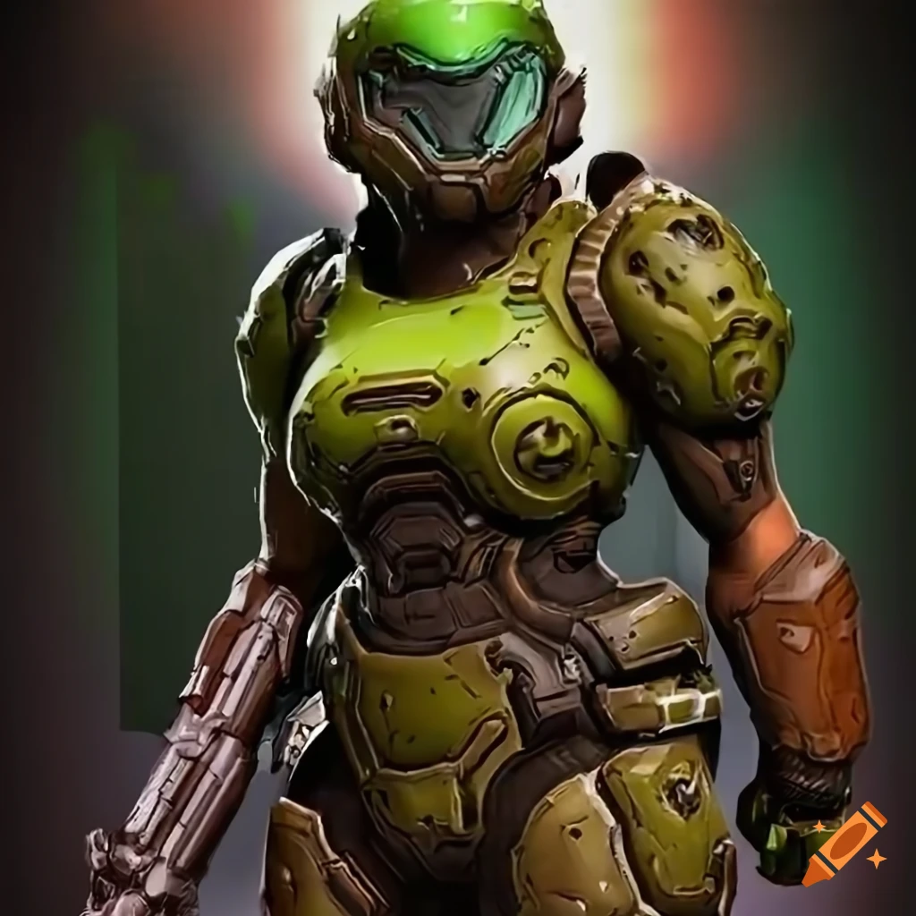 Illustration of a female doom slayer on Craiyon