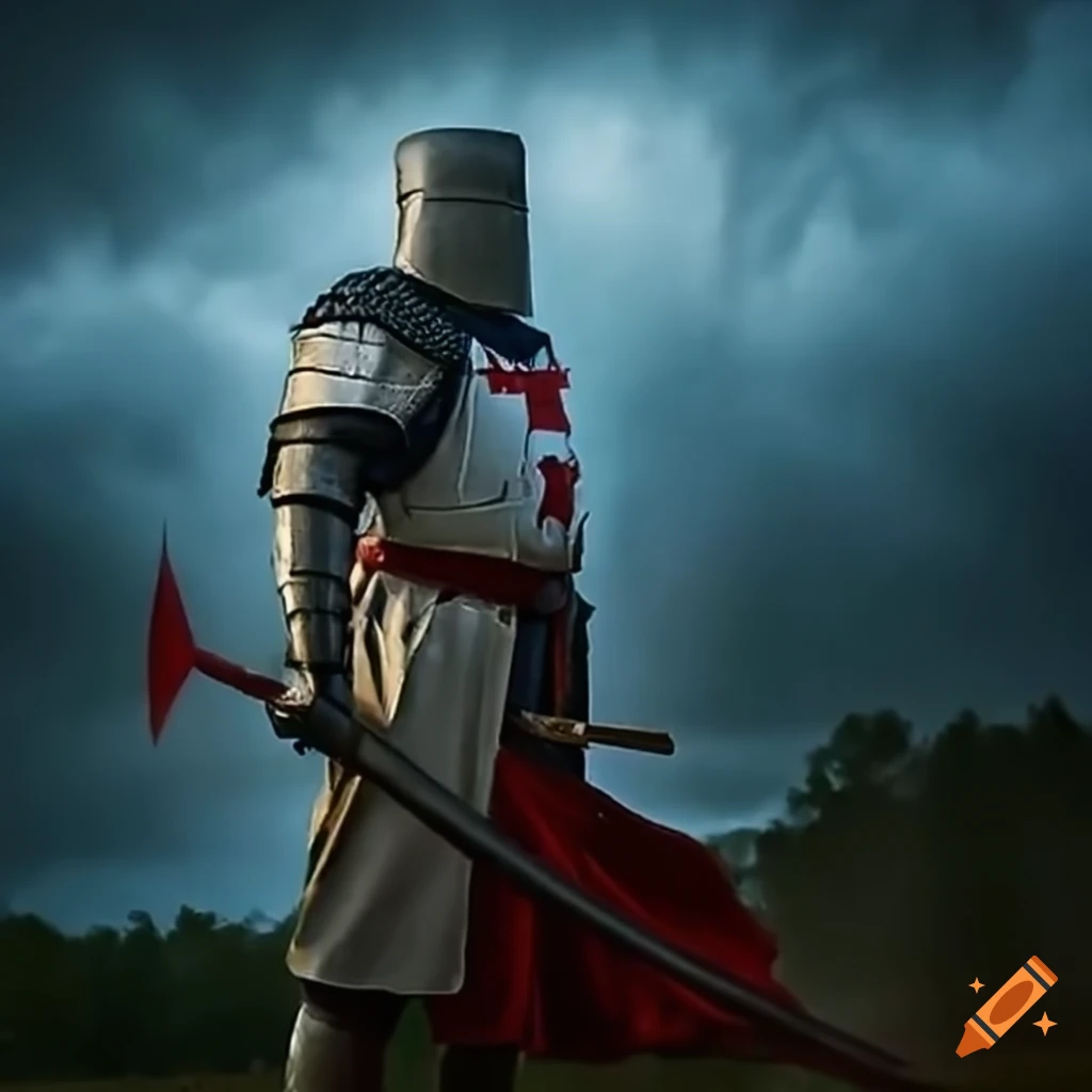 Image of a templar knight training under stormy sky on Craiyon