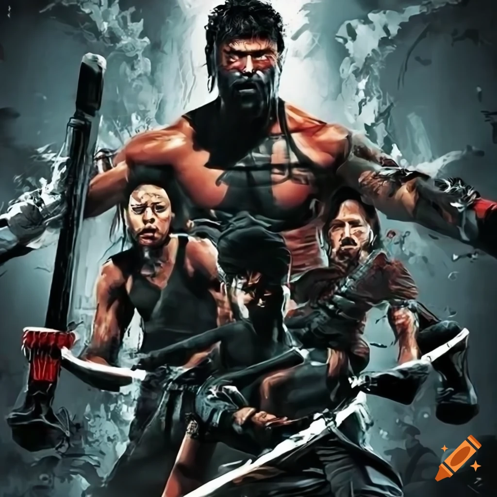 Poster of an action-packed film with explosions and fights