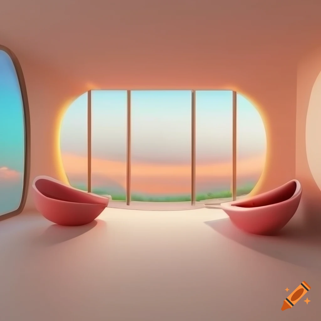 Surreal architecture living room with computer workspace on Craiyon