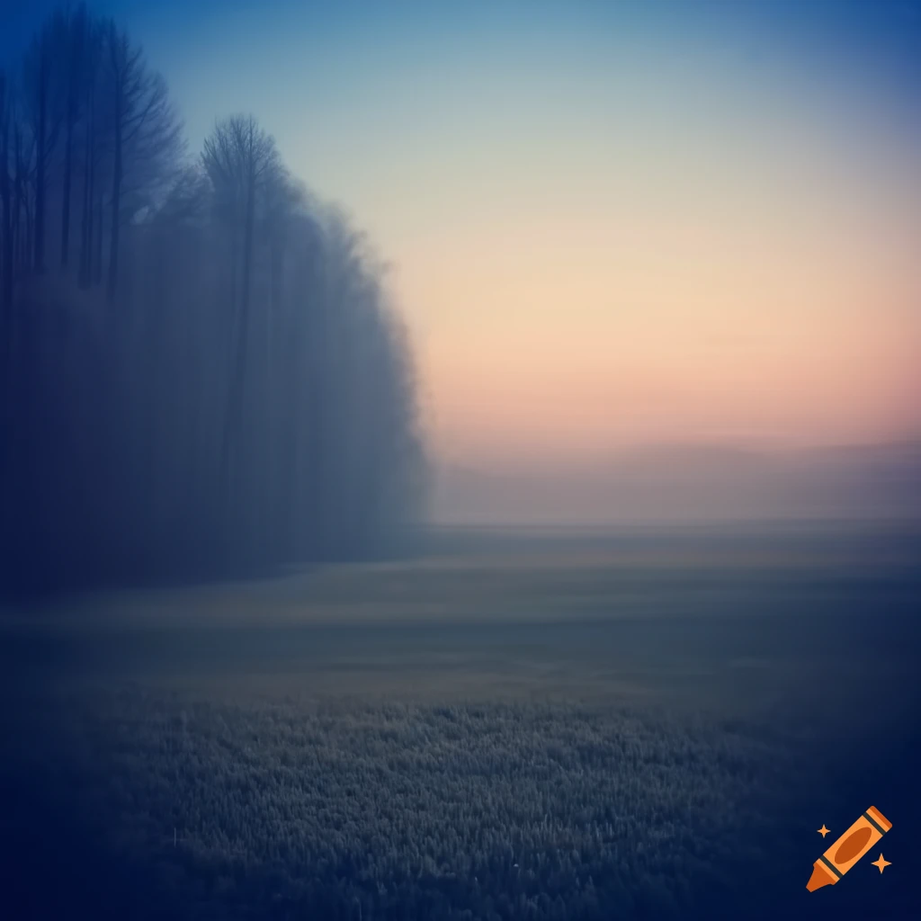 Misty field with trees on Craiyon