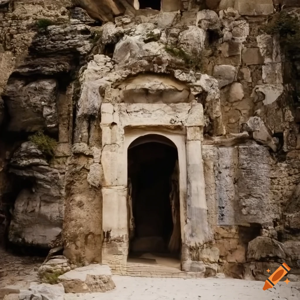 Entrance to greek ruins hidden under rocks on Craiyon