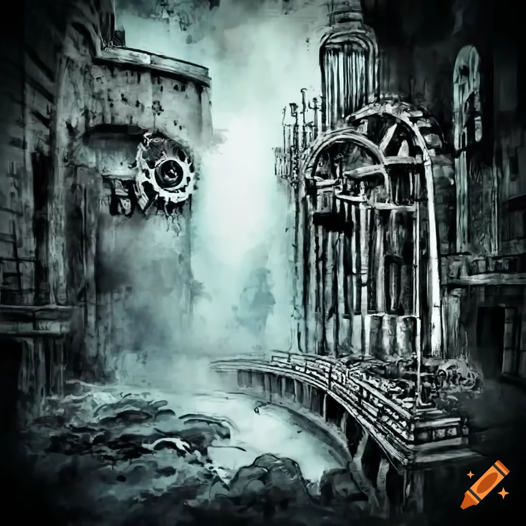 Steampunk city with gears and steam engine on Craiyon