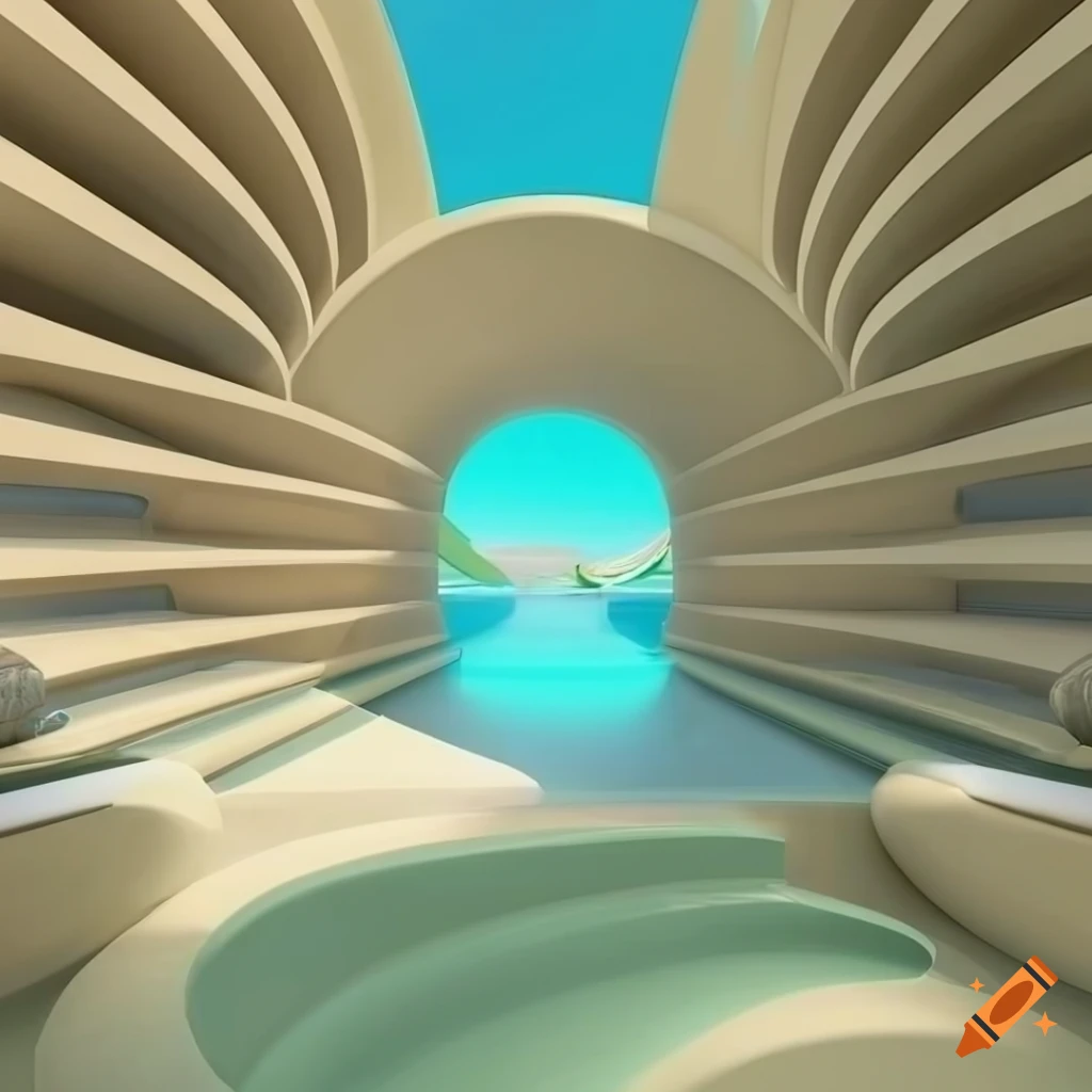 3d rendered spa interior with pools and fountains