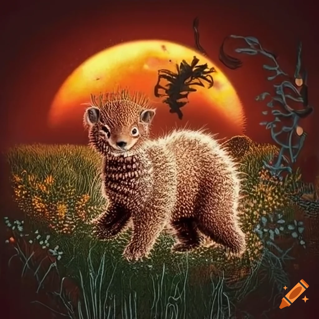 Adorable animals in a meadow at sunset on Craiyon