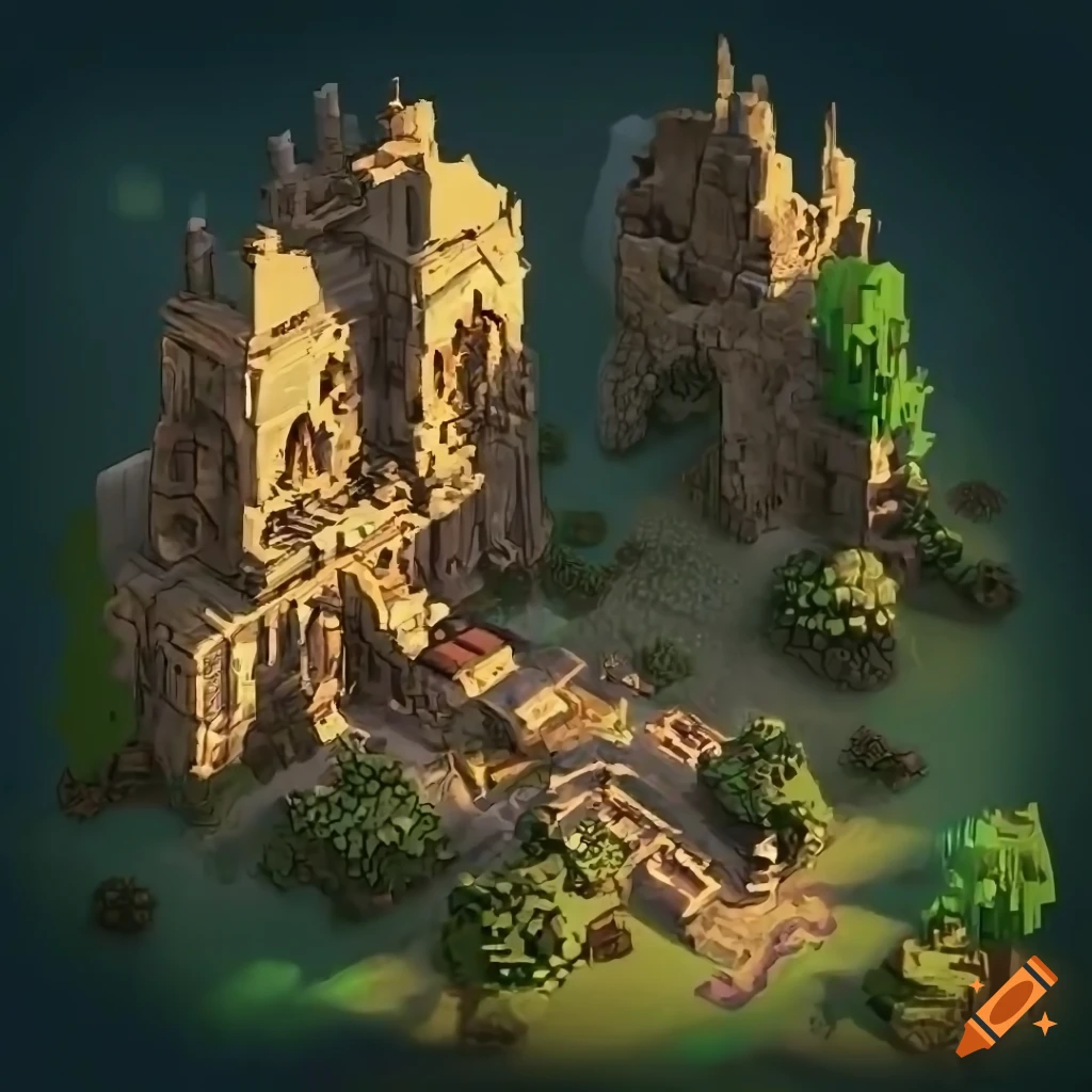 Detailed isometric concept art of outdoor nature terrain on Craiyon