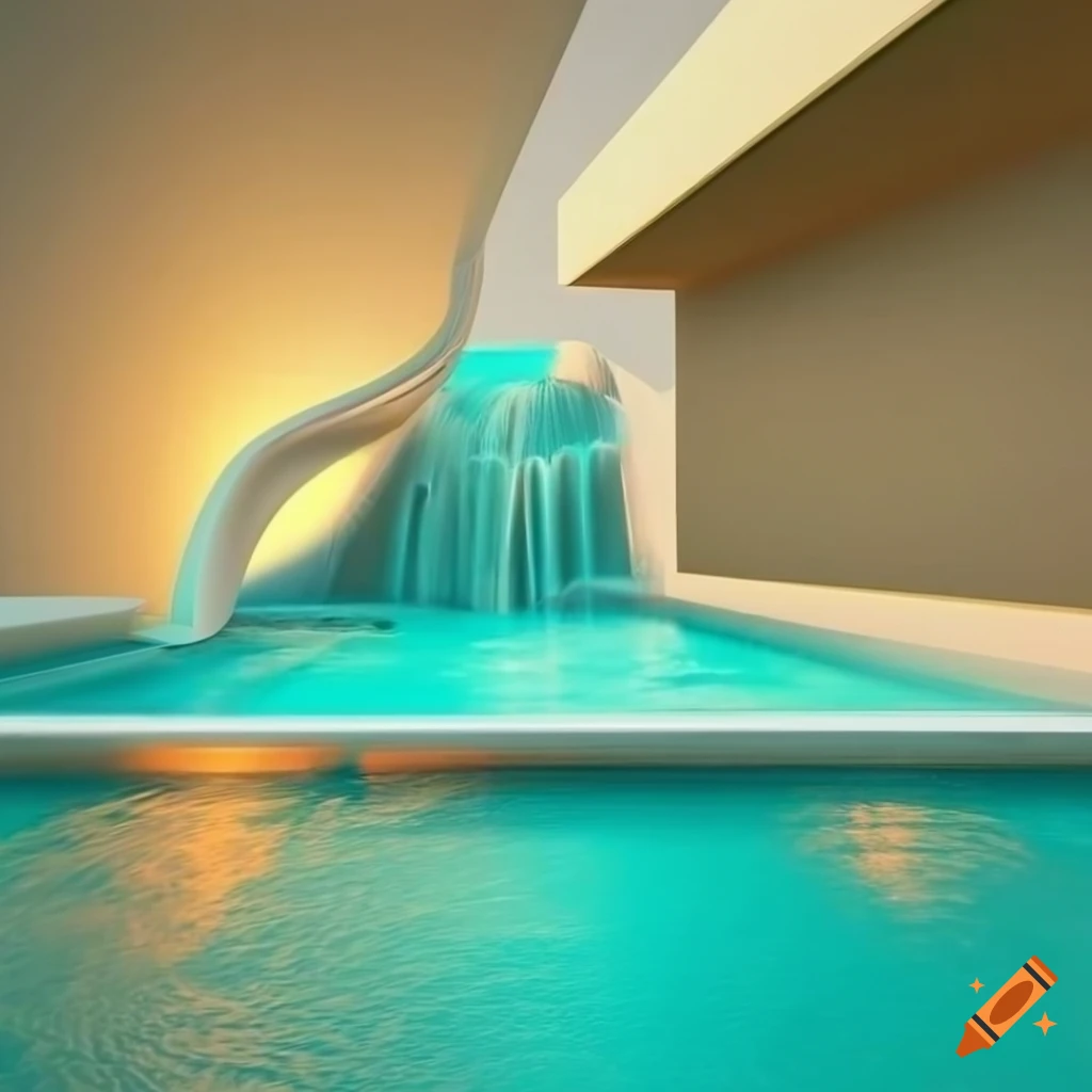 3d rendered surreal spa with pools and waterfalls