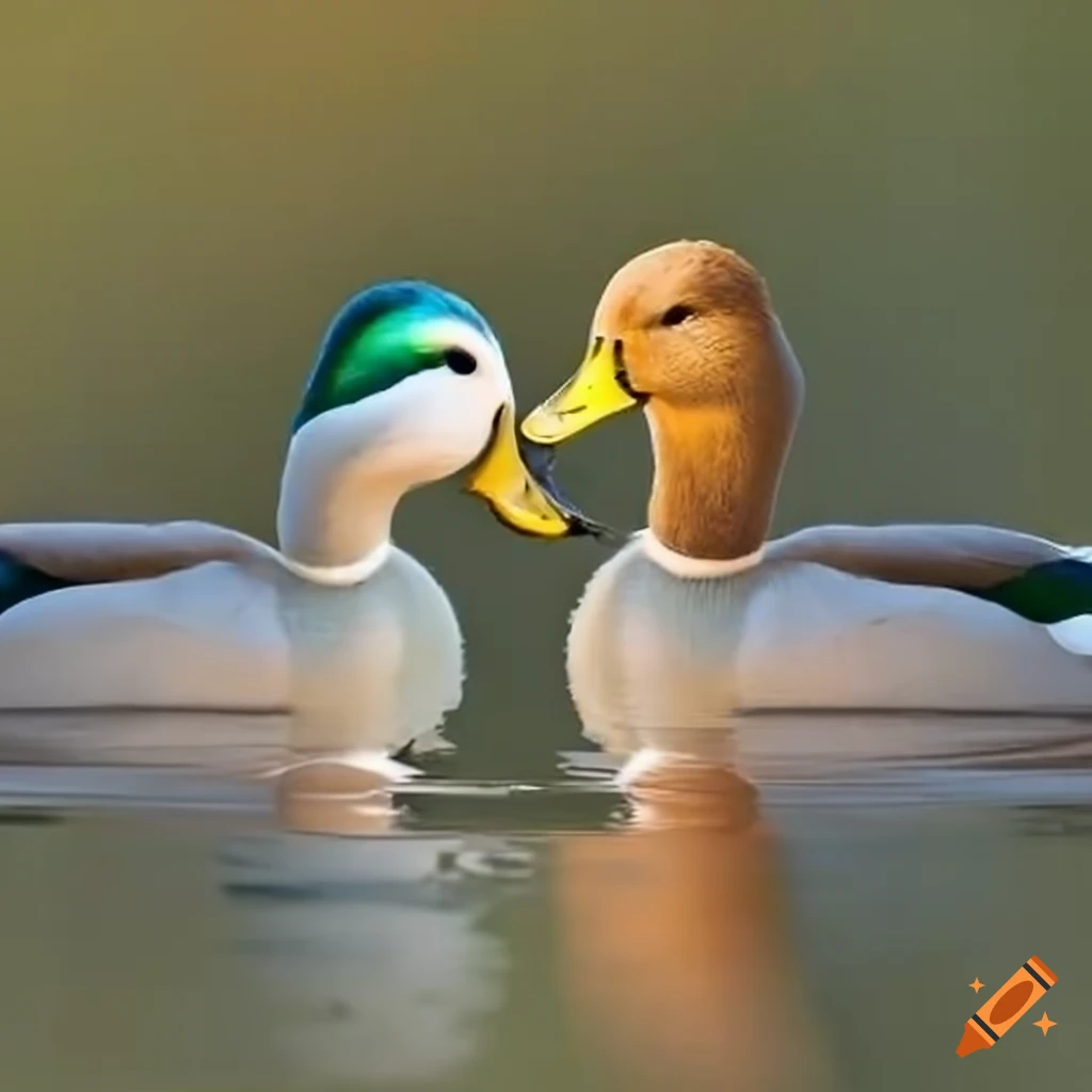 Two baby ducklings cuddling on Craiyon