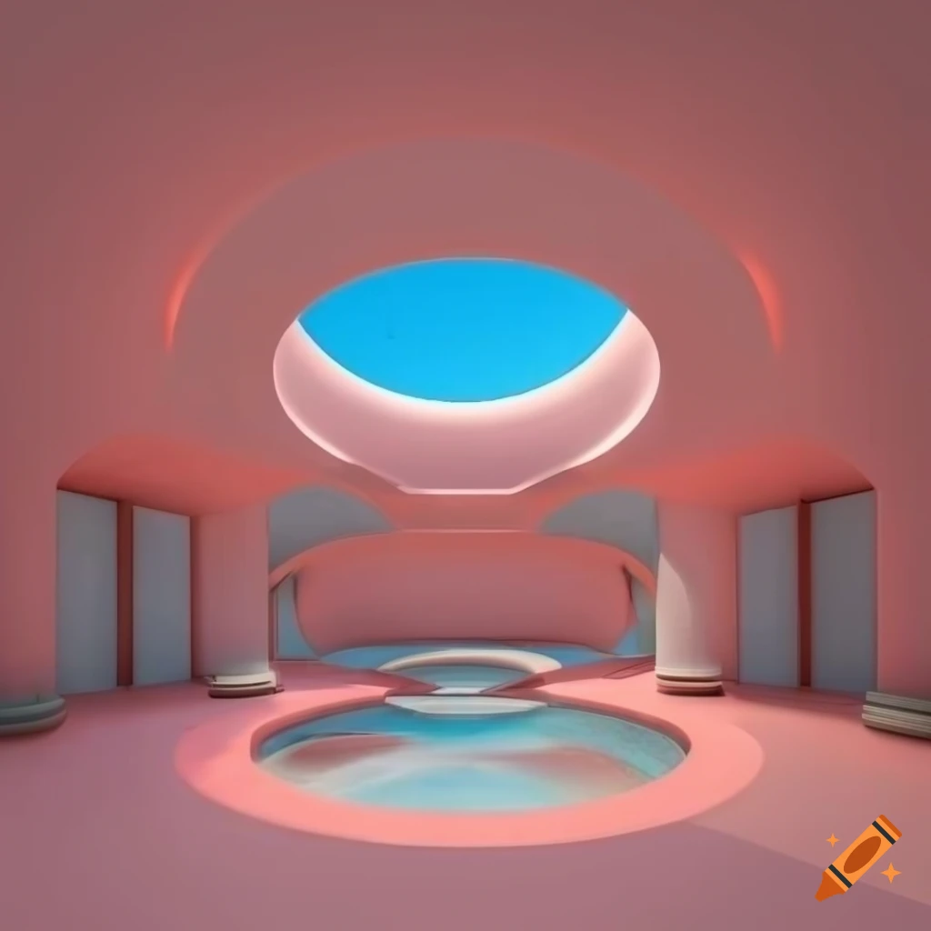 3d rendered spa interior with flowing curvy forms and shapes on Craiyon