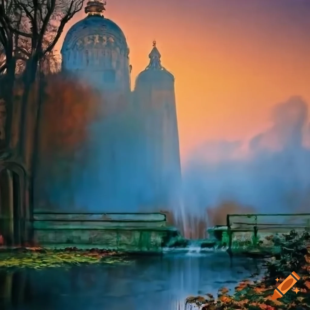 Monet's Victorian garden painting with a pond and cathedral window on ...