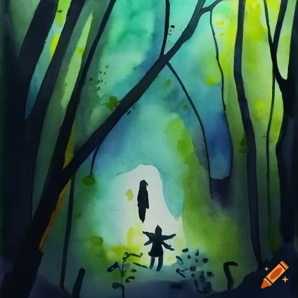 Pintura abstrata de uma família brincando na floresta on Craiyon