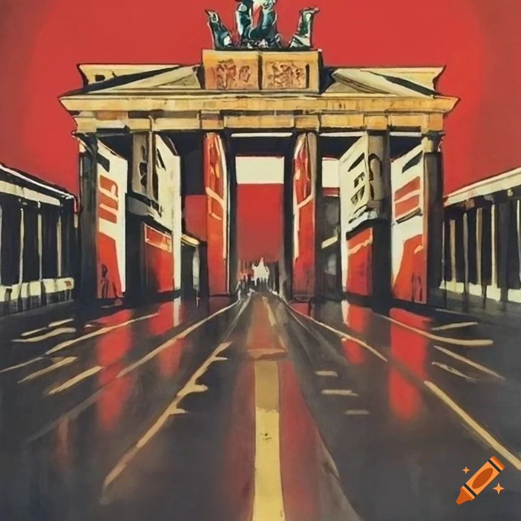 Sausage brandenburg gate in soviet propaganda style with more sausages ...
