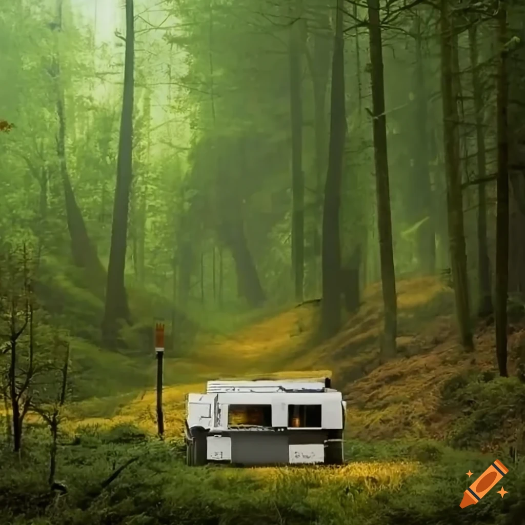 Space scientist exploring a forest with machinery