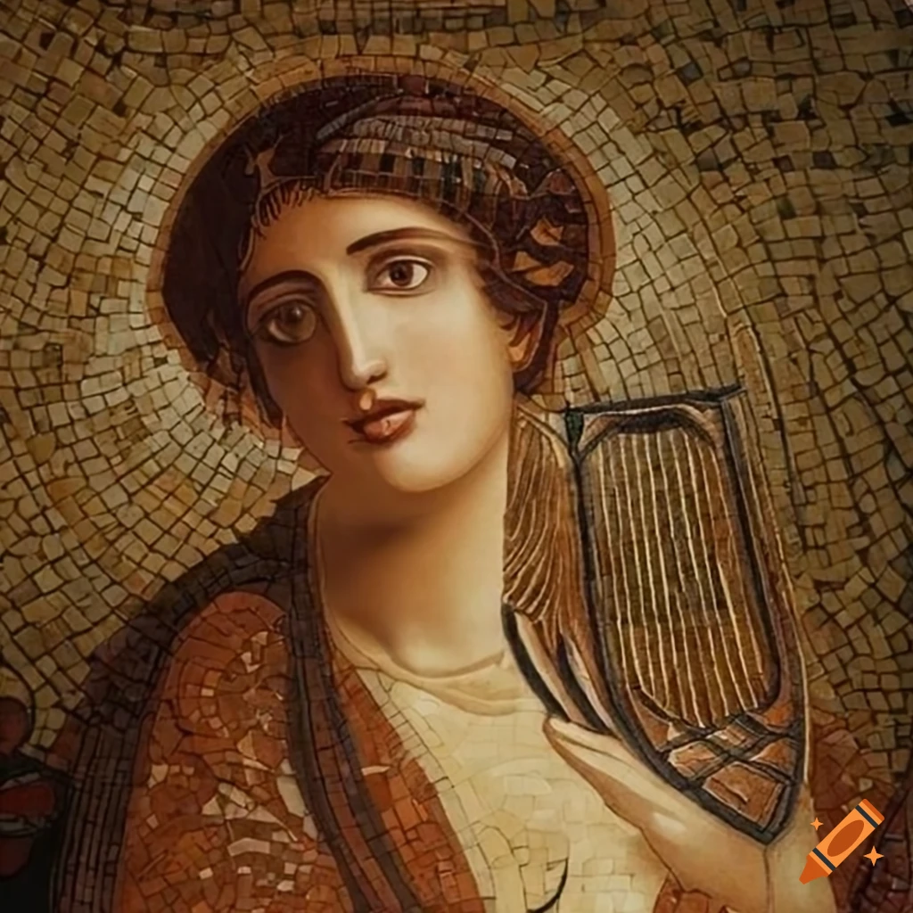 Mosaic of poetess sappho playing a lyre on Craiyon