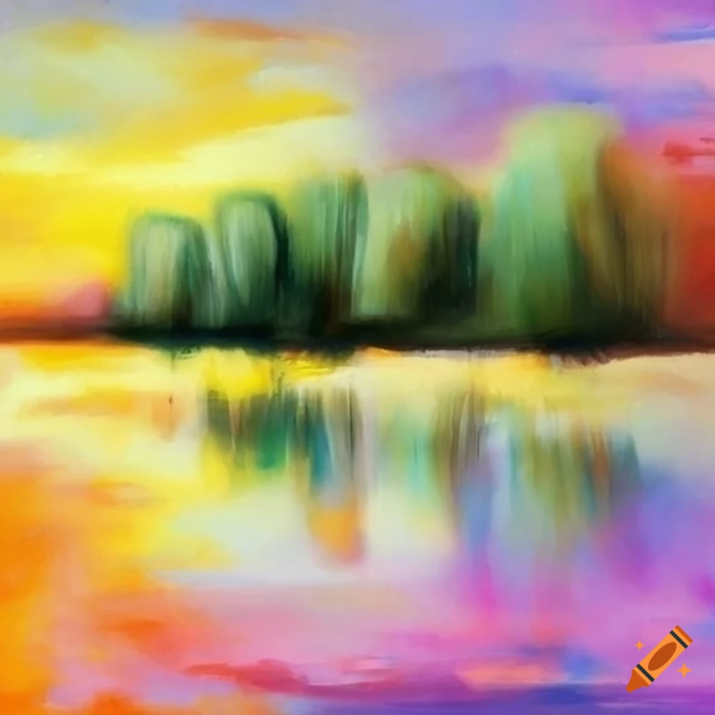 Abstract painting of trees and river reflection on Craiyon