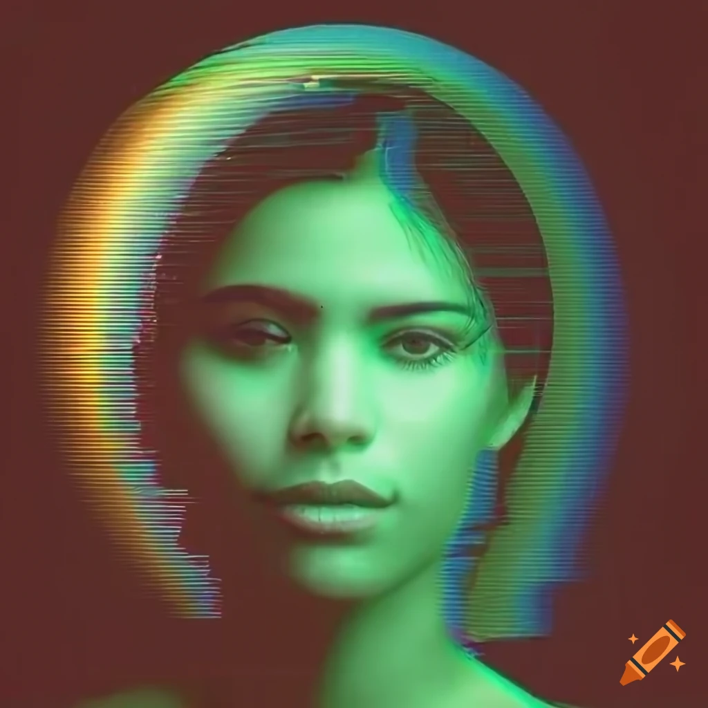 Double exposure portrait with glitchy grunge background on Craiyon