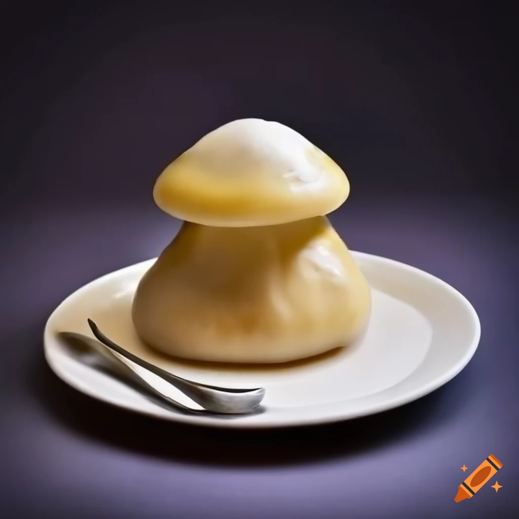 Plate with mushroom dumplings and sour cream on Craiyon