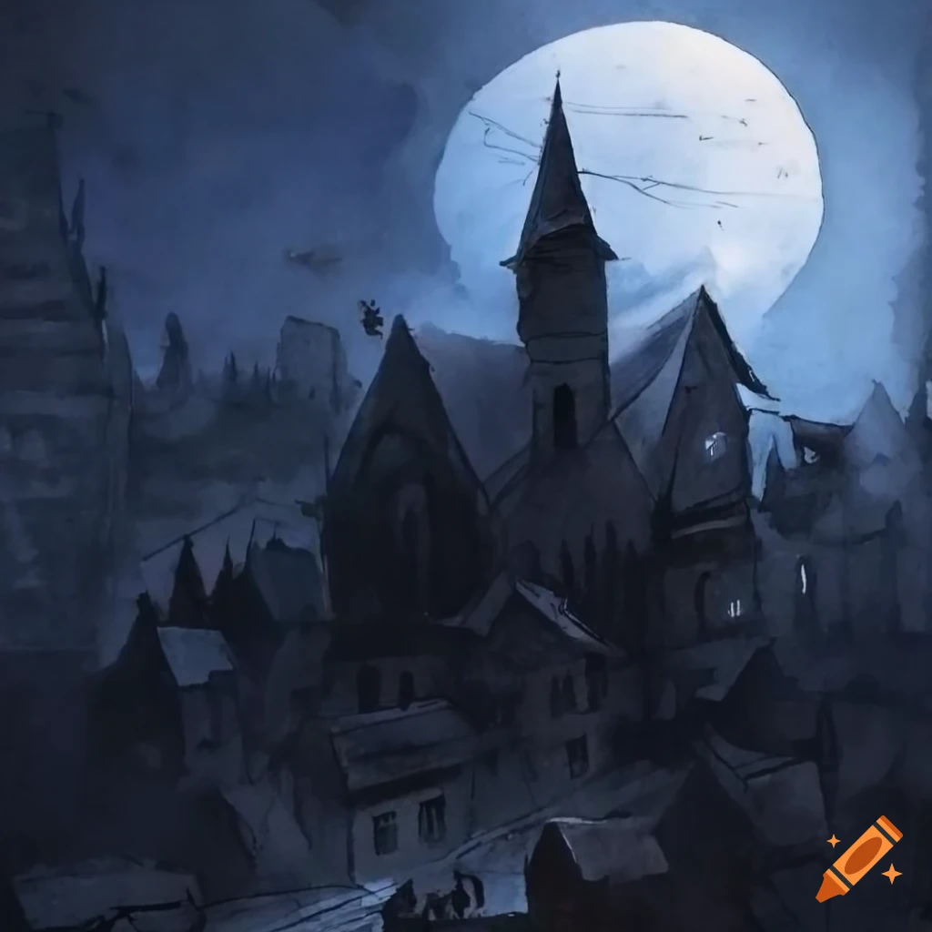 Gothic village illustration by alex maleev on Craiyon