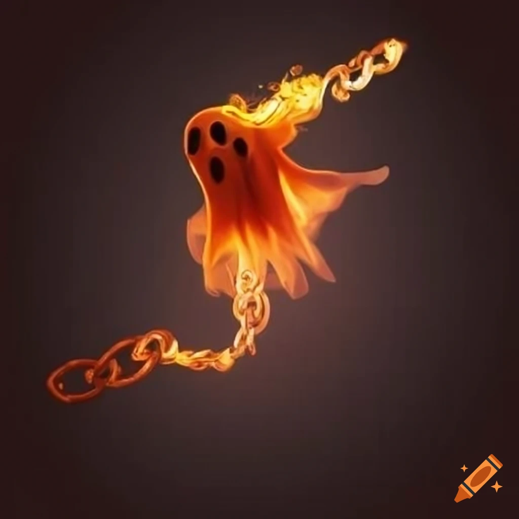 Image of a flying ghost with fire chains on Craiyon