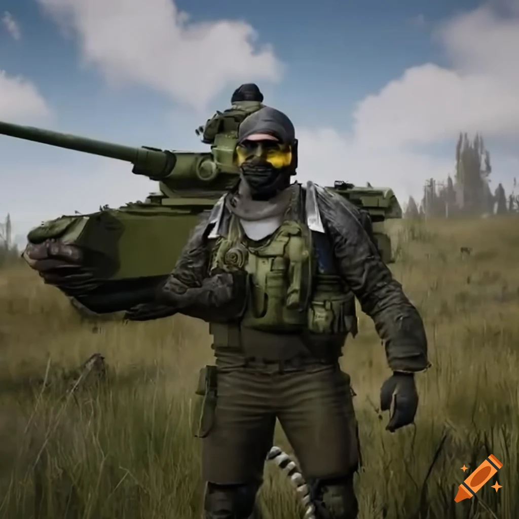 Portrait of Ukrainian sci-fi soldiers holding the flag on Craiyon