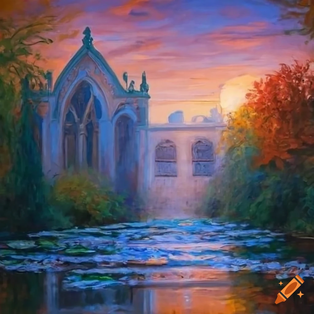 Monet's victorian garden with a balcony and pond on Craiyon