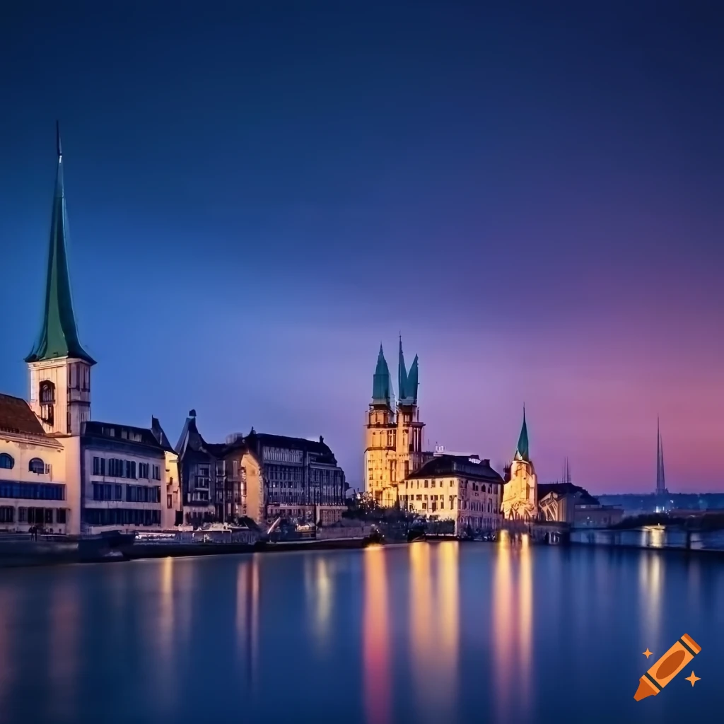 Zurich skyline at dusk