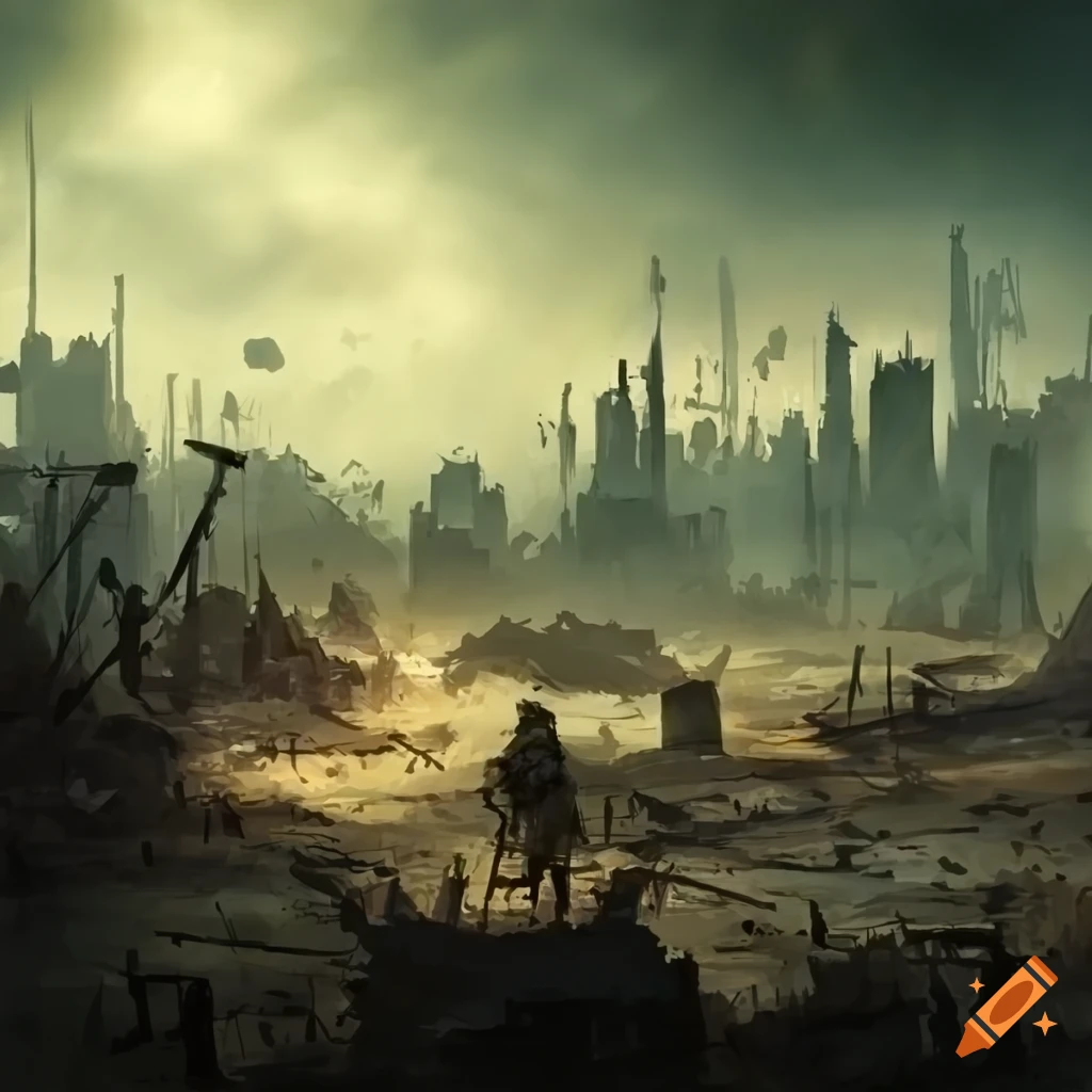 Post-apocalyptic landscape of a war-torn world on Craiyon