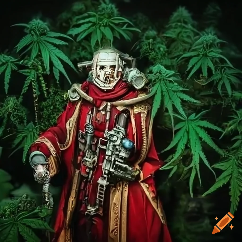 Sci-fi art of a tech priest in a marijuana garden on Craiyon
