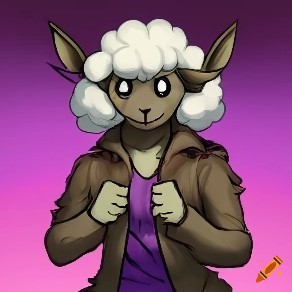 Headshot of a sheep with anthropomorphic pokemon-style features on Craiyon