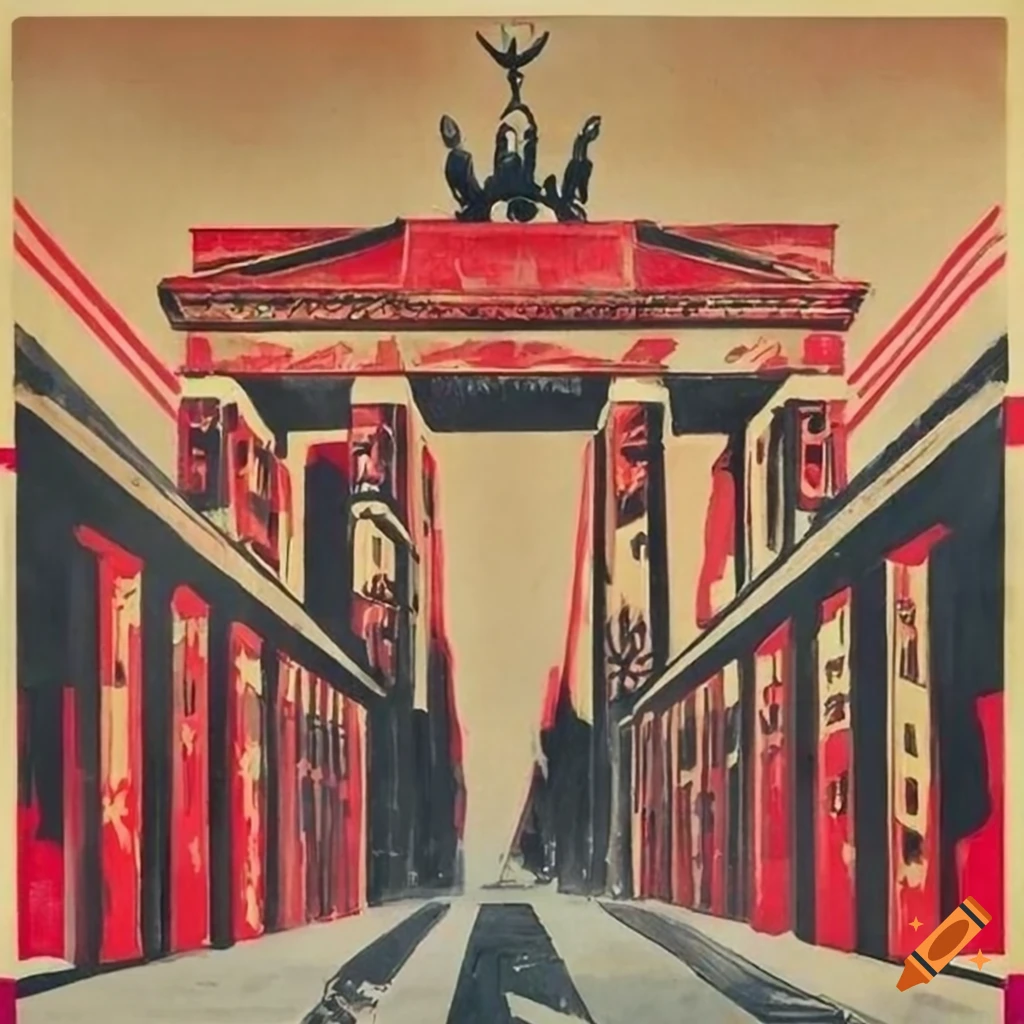 Sausage brandenburg gate in soviet propaganda style with more sausages ...
