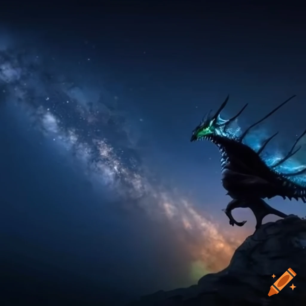 Dragon flying in the night sky