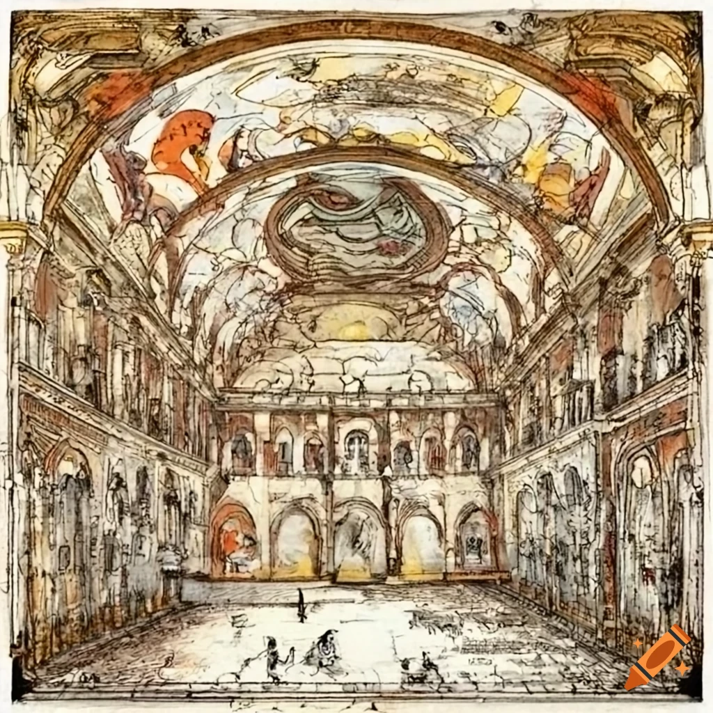 Painting of aliens in a renaissance-style hall on Craiyon