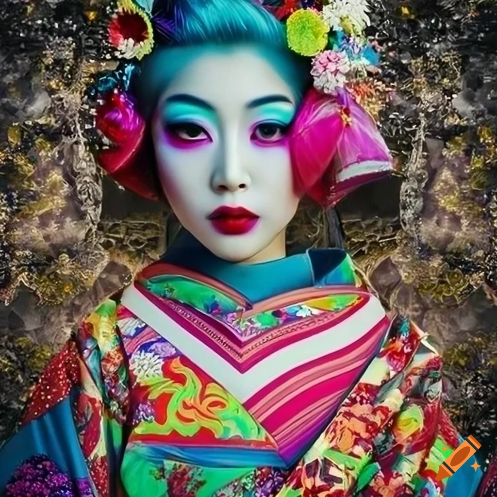 Hyper realistic image of a psychedelic geisha on Craiyon