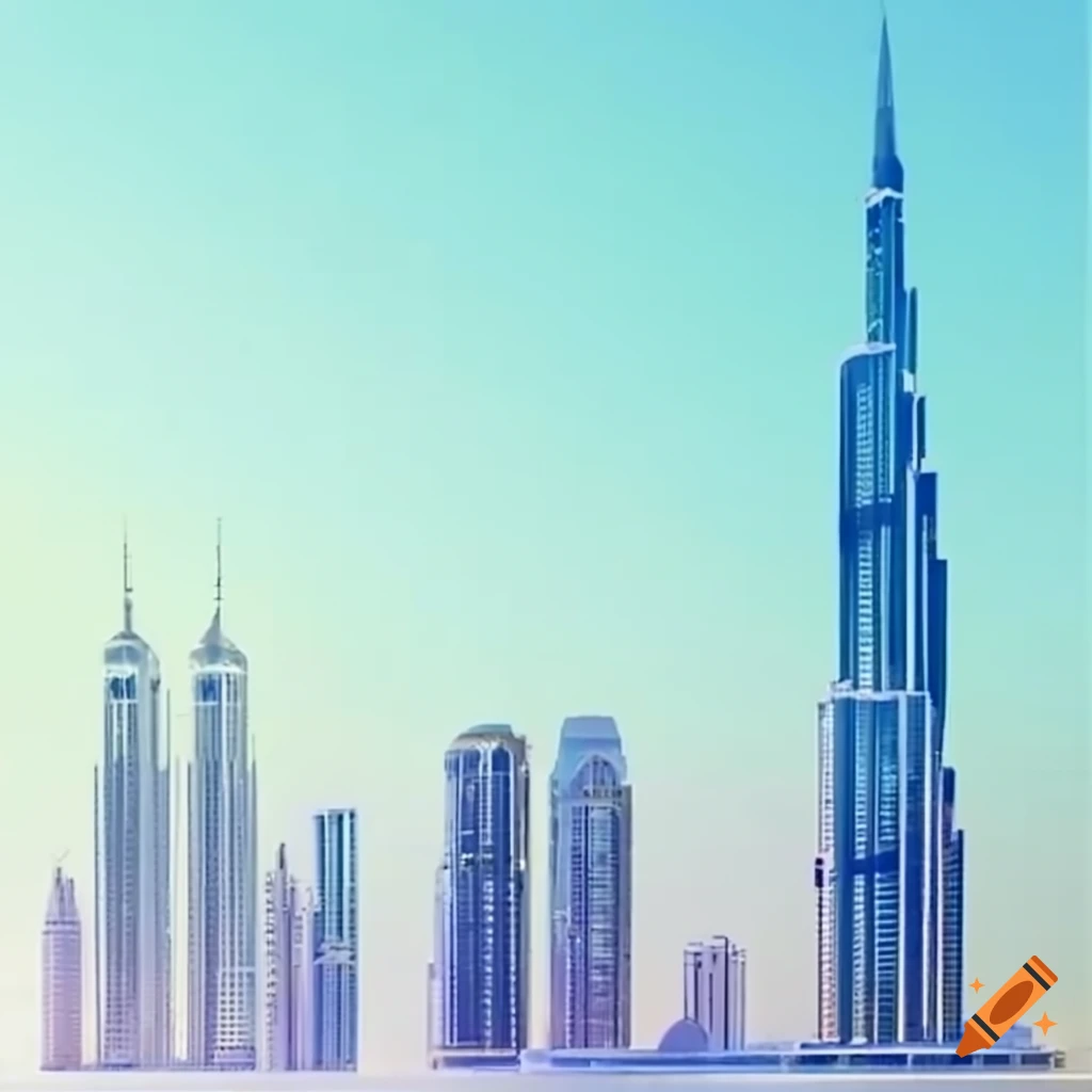 Sketches of dubai buildings with simple lines on Craiyon