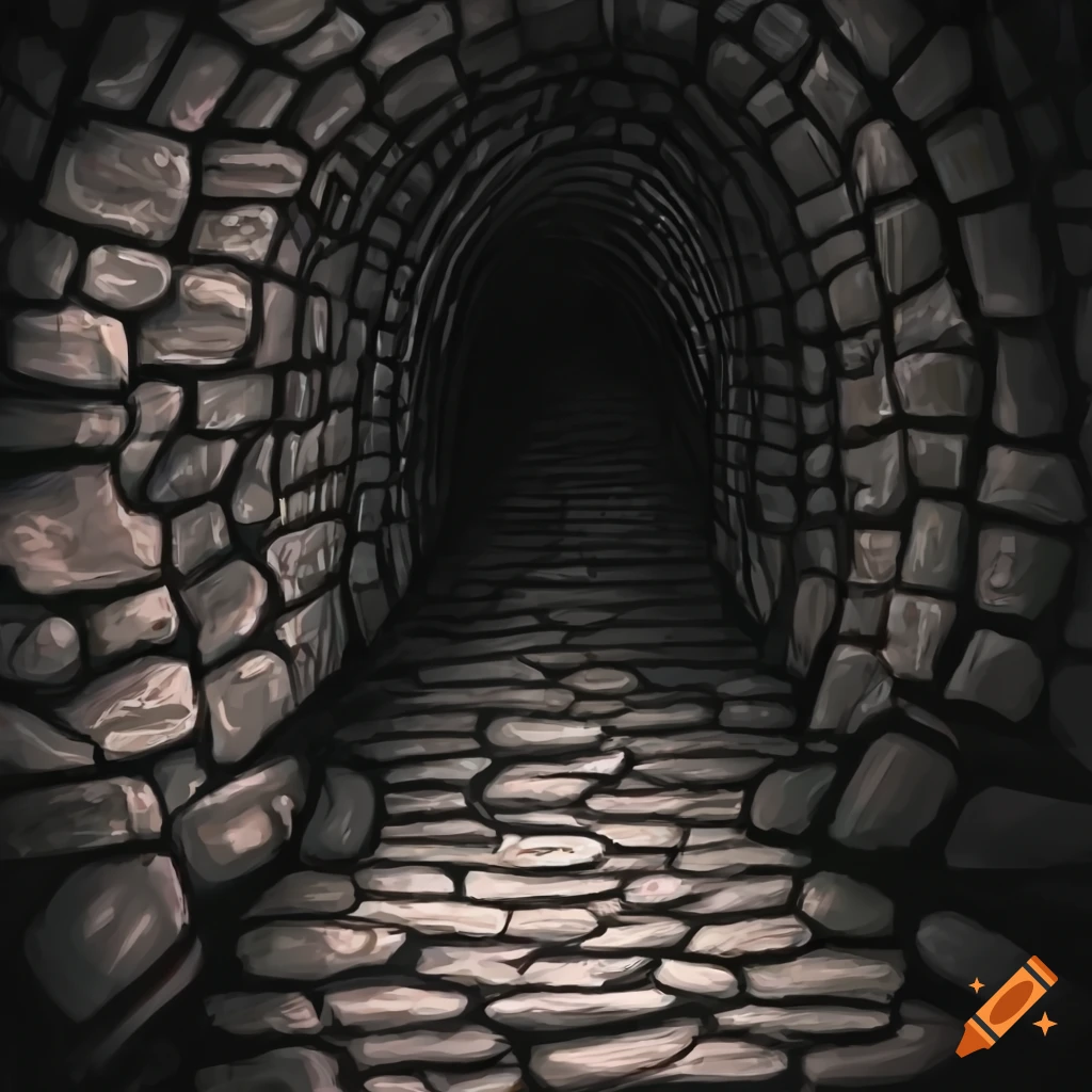 Rough sketch of an underground cobblestone tunnel on Craiyon