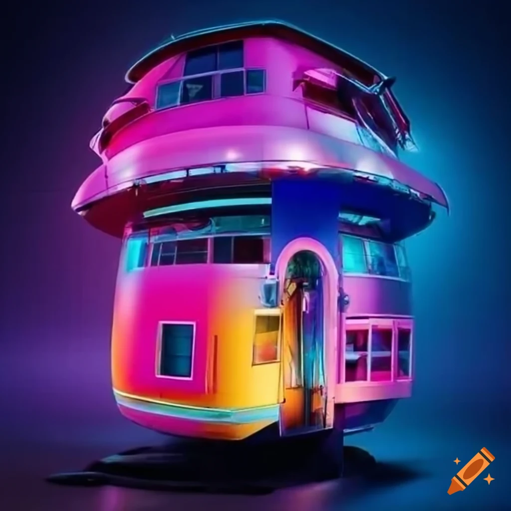 Retro futuristic space colony structures with colored glass