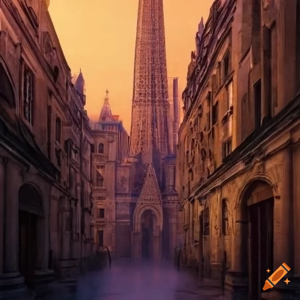 View of medieval paris with elven and nouvea architectural elements