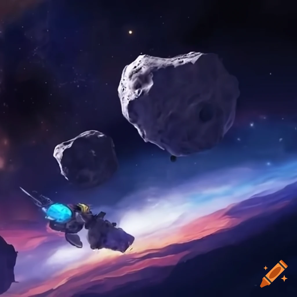 Spaceships drilling resources from an asteroid on Craiyon