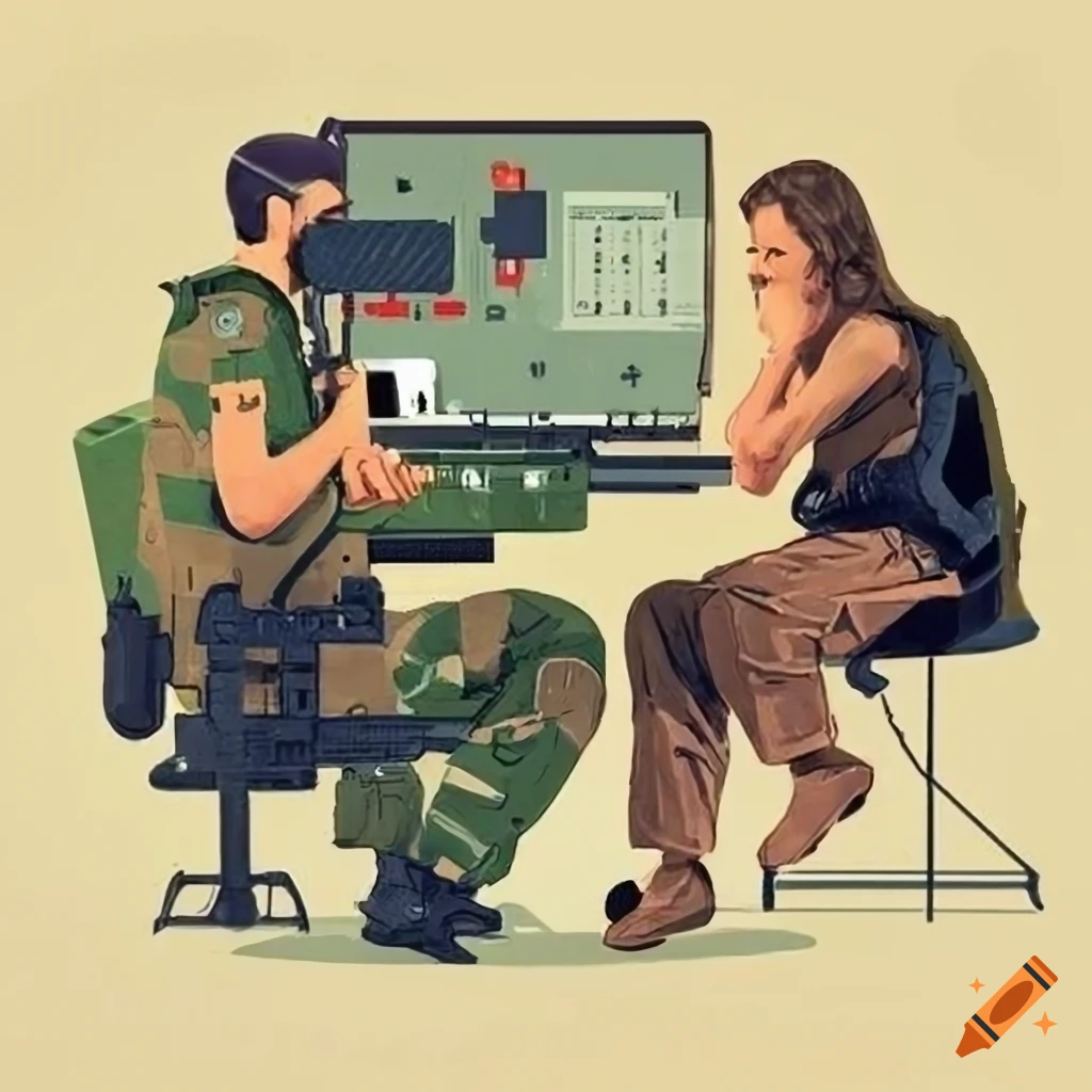 Illustration of a technology team with military communications ...