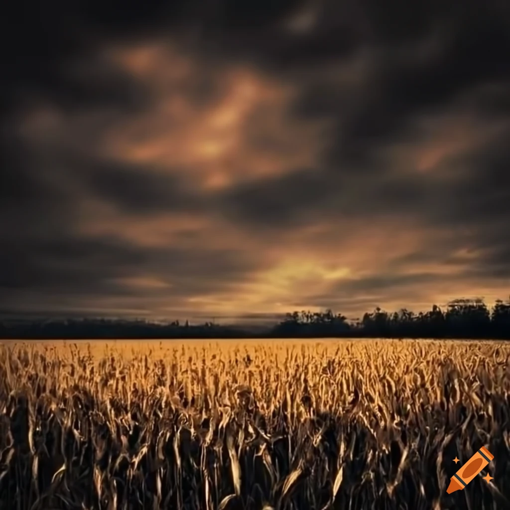 Eerie aerial view of a corn field
