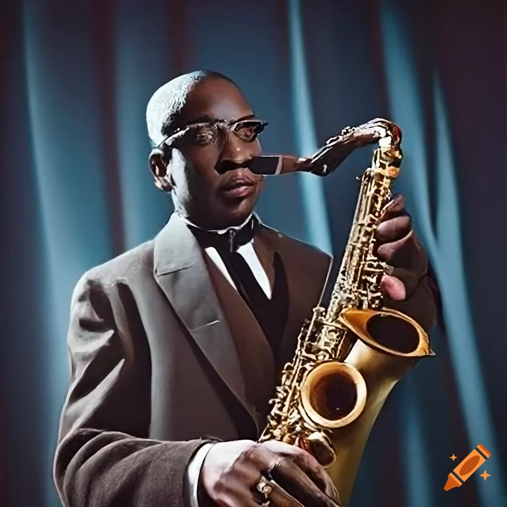 Realistic photo of a black saxophonist on stage on Craiyon