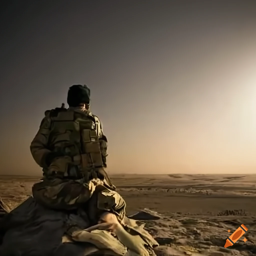 Sad soldier crouching in mud on Craiyon