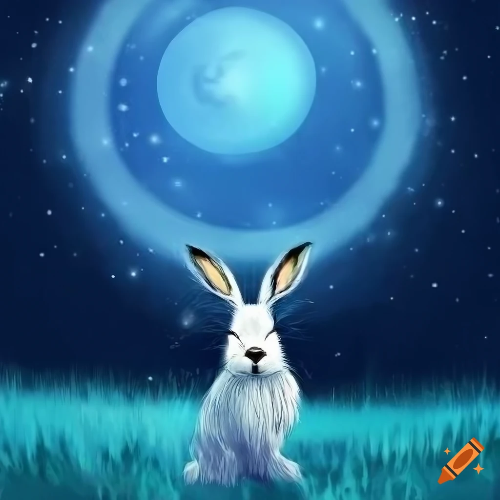 Digital art of a moongazing hare against a night sky on Craiyon