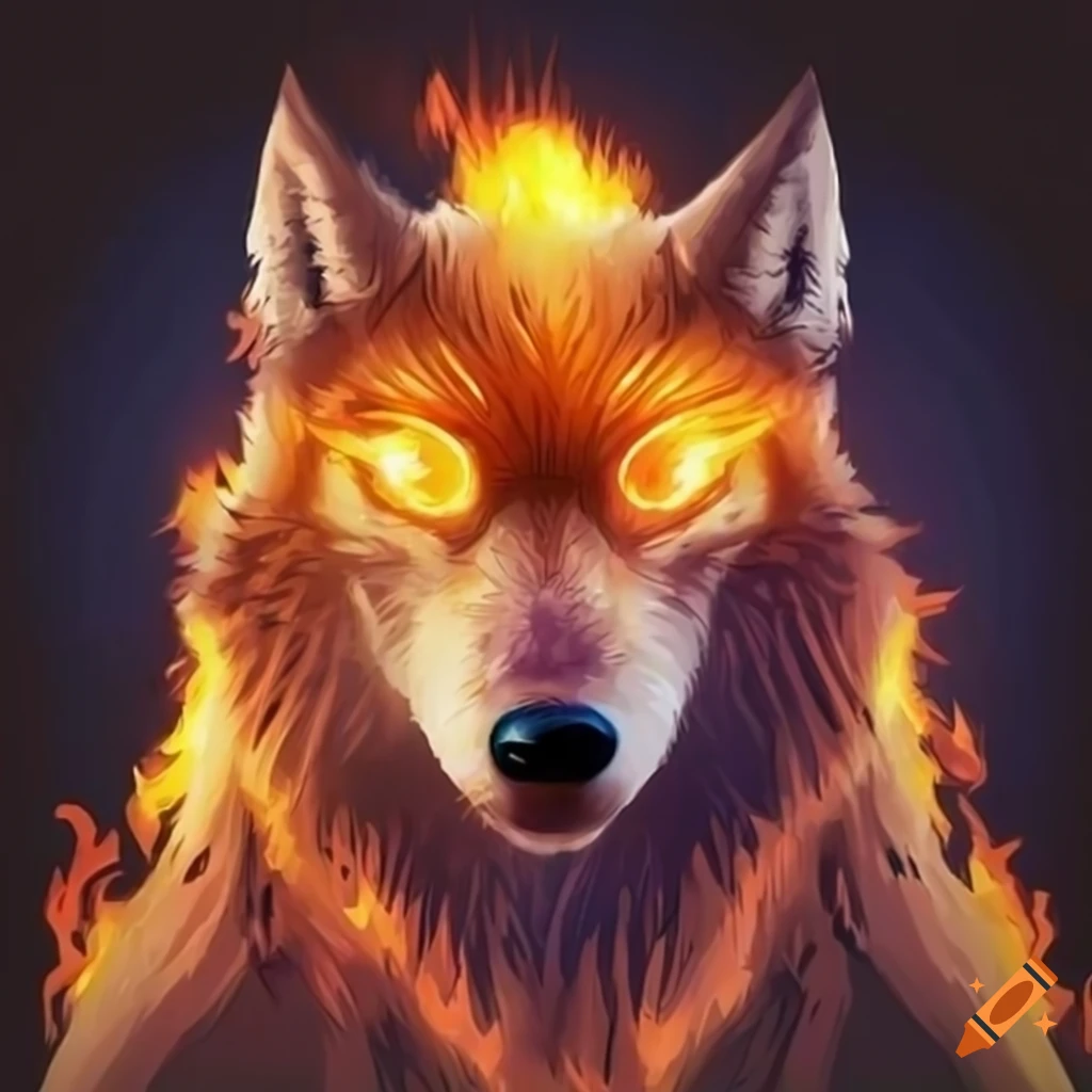 Illustration of a fierce wolf with glowing eyes on Craiyon