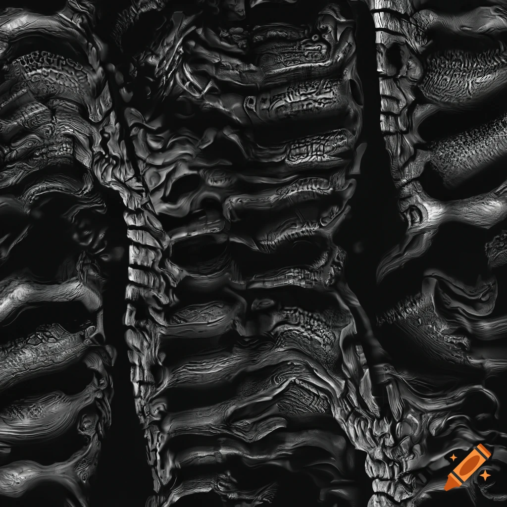 Seamless black and white biomechanical rib texture on Craiyon