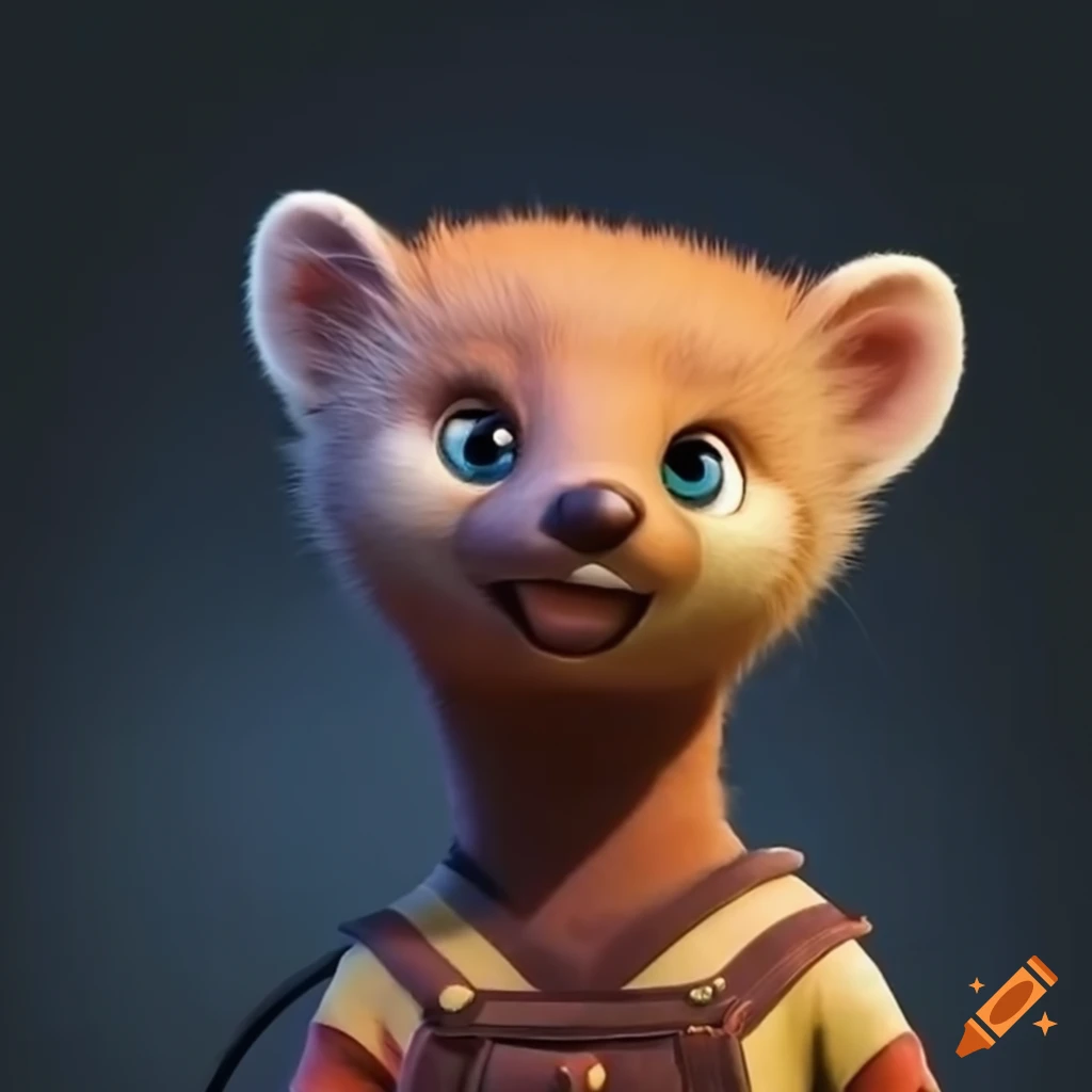 Cute pixar pine marten character wearing overalls on Craiyon